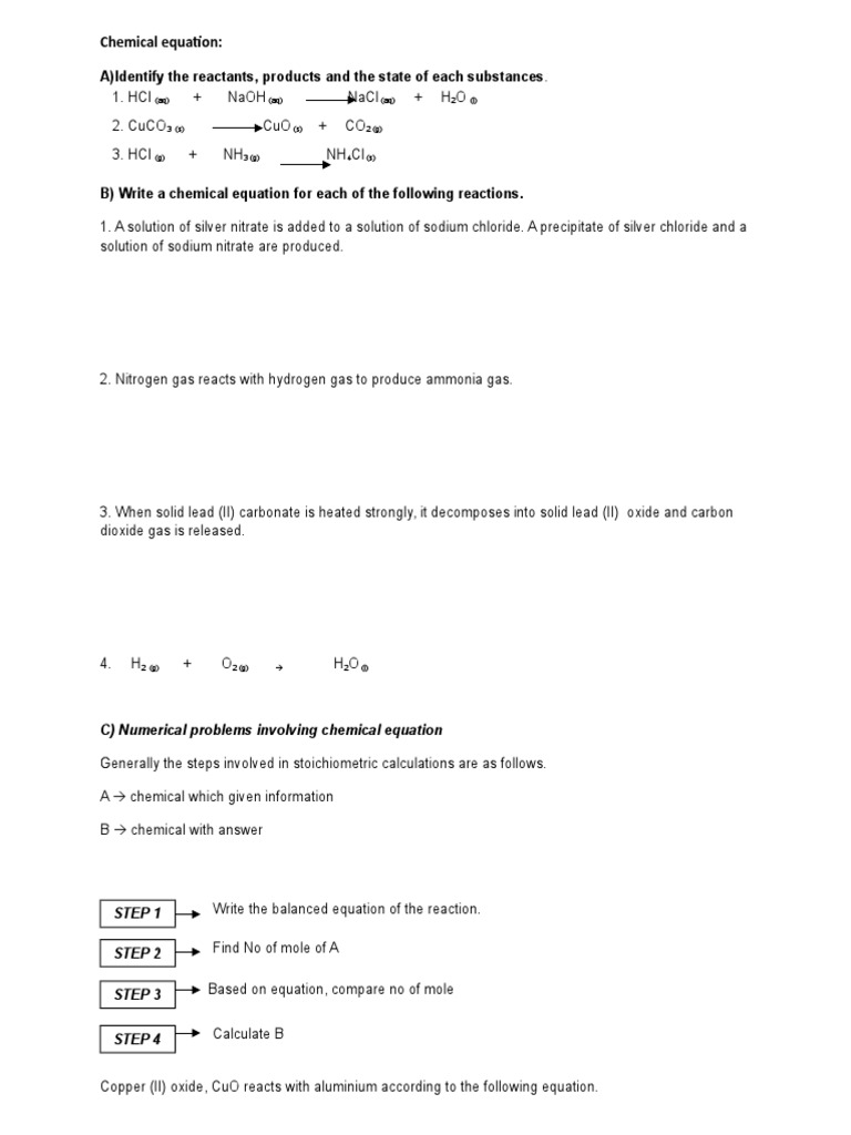 Chemical Equation Notes