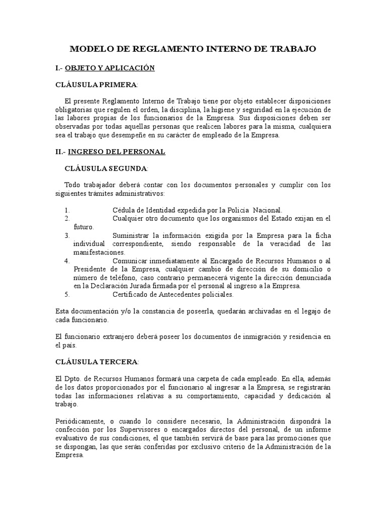 Modelo de Reglamento Interno 2025 | PDF | Derecho laboral | Gestión de ...