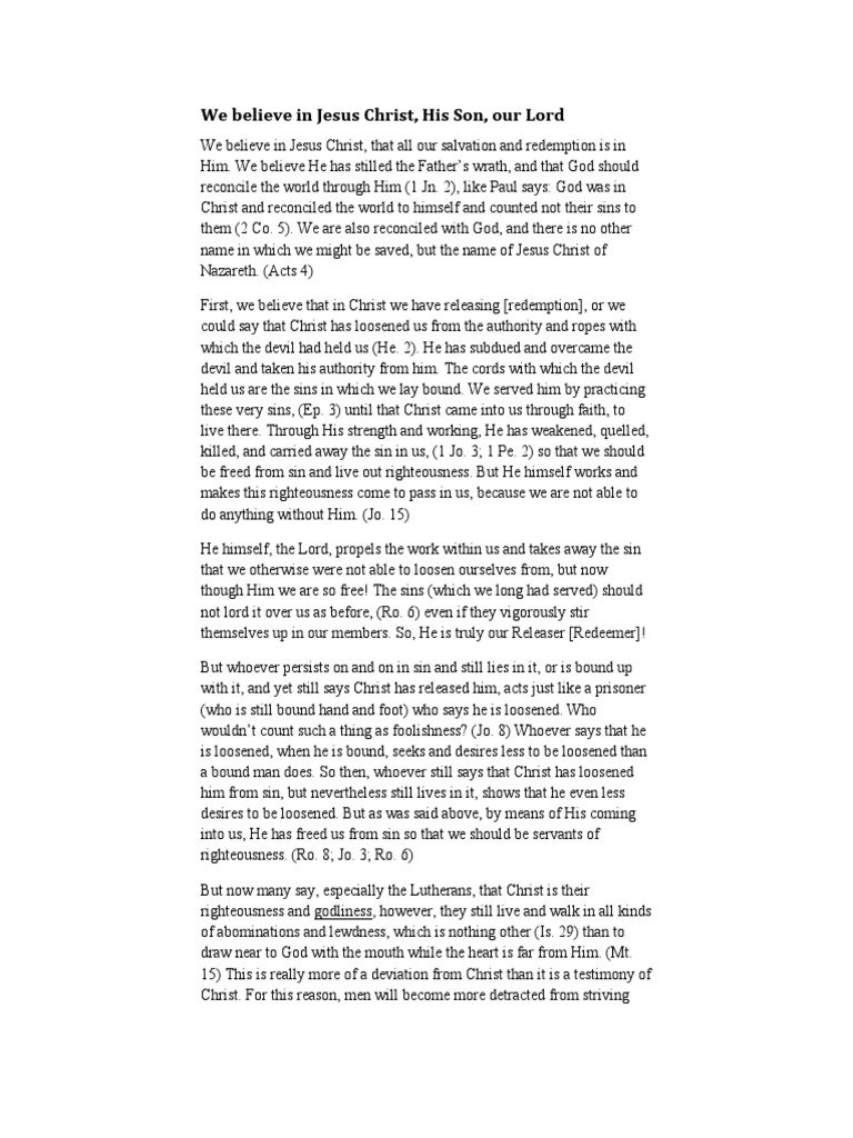 Peter Riedemann-We Believe in Jesus Christ | PDF | Salvation ...