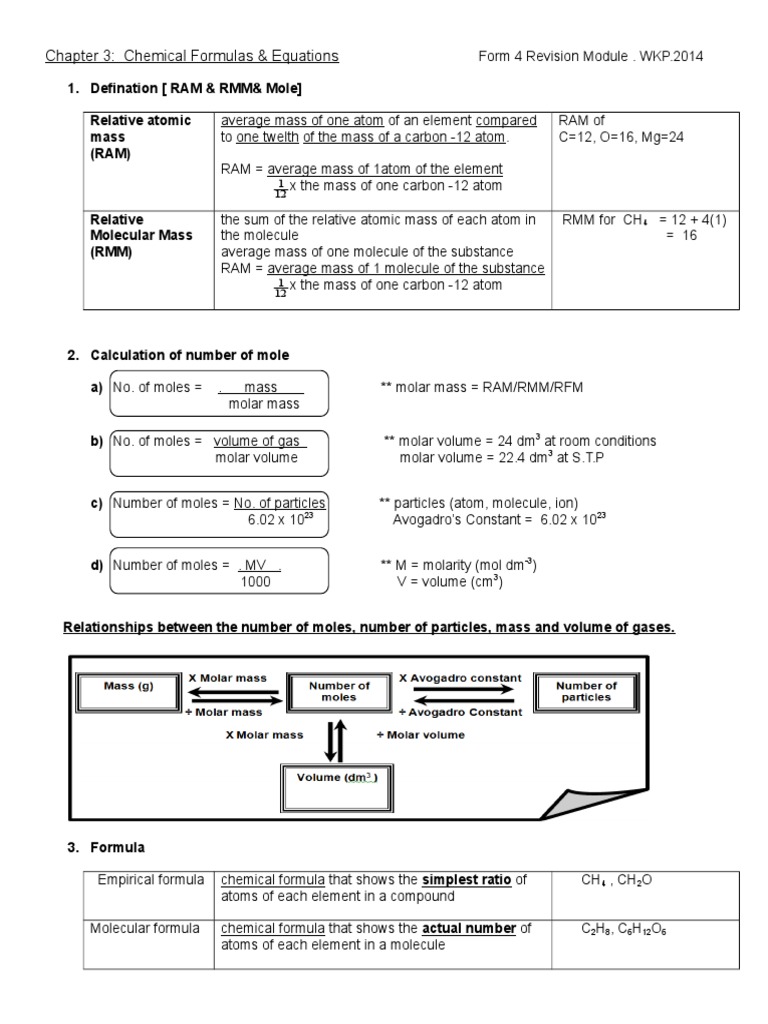 Chapter 3: Chemical Formulas & Equations | PDF | Mole (Unit) | Molecules