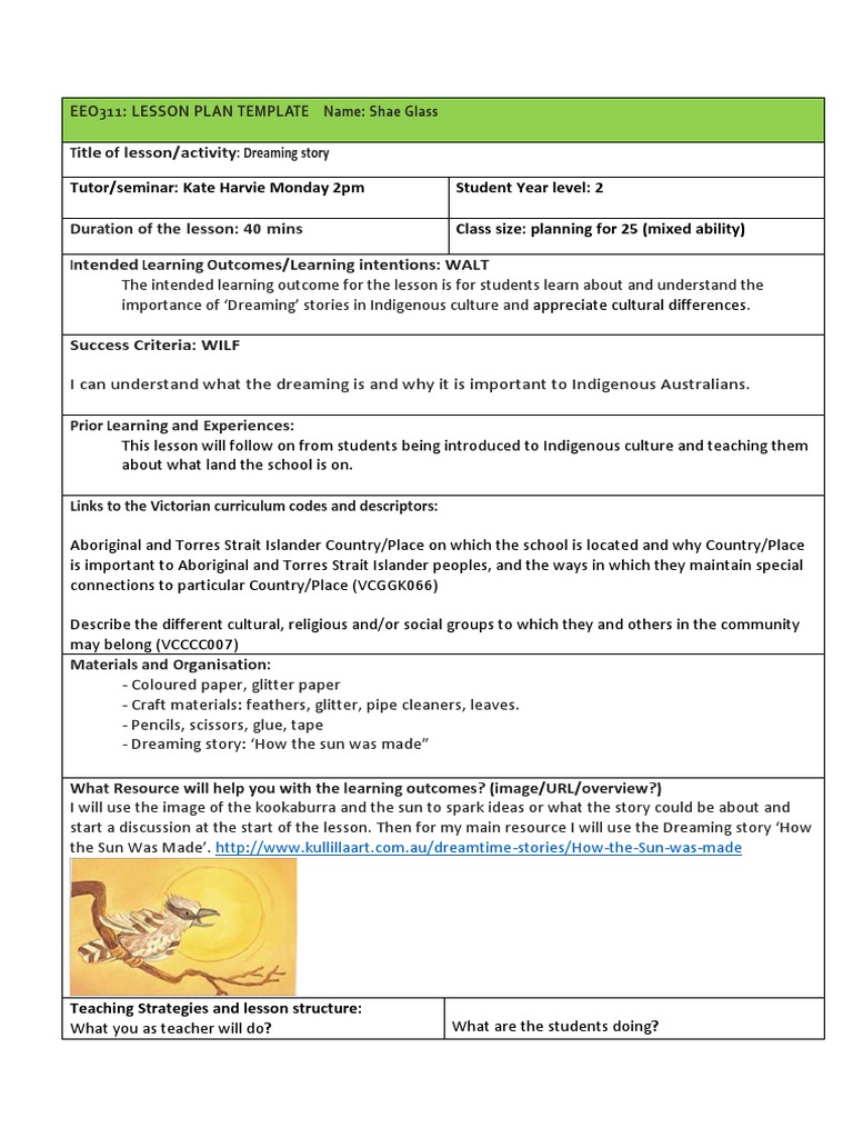 Lesson Plan Indigenous Perspectives - Shae Glass | PDF | Indigenous ...