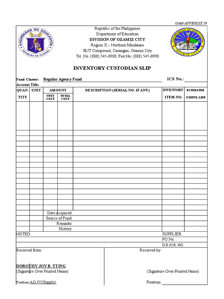 Inventory Custodian Slip | PDF | Inventory | Economies