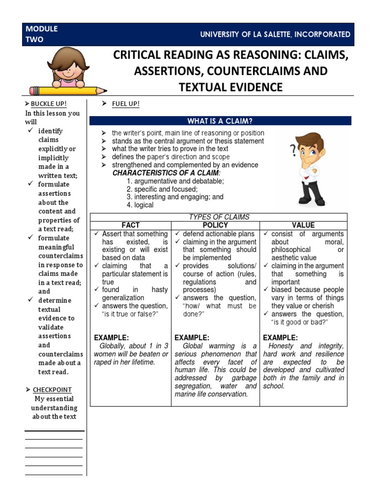Critical Reading As Reasoning: Claims, Assertions, Counterclaims and ...
