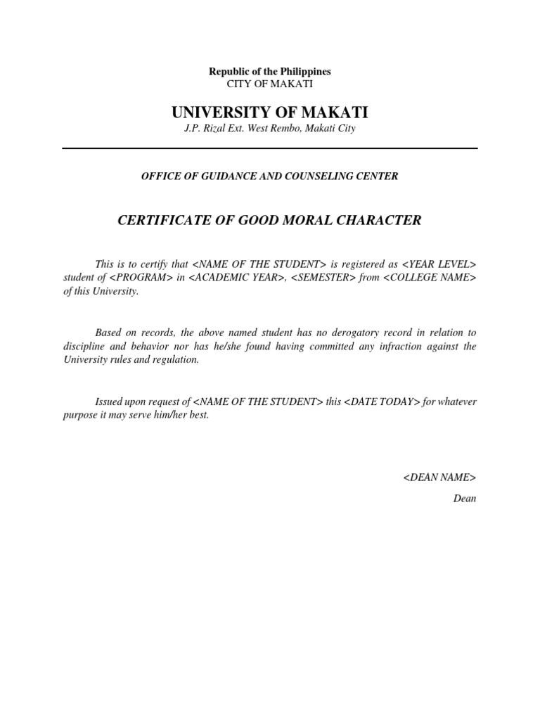 Certificate of Good Moral Character | PDF | Career & Growth | Business