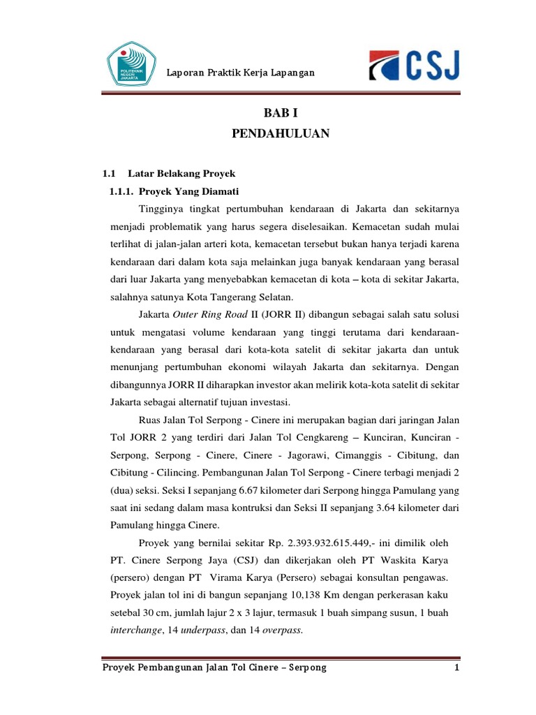 Laporan PKL Cinere - Serpong Revisi Terakhir Bismillah | PDF | Bisnis | Pengelolaan Keuangan & Uang