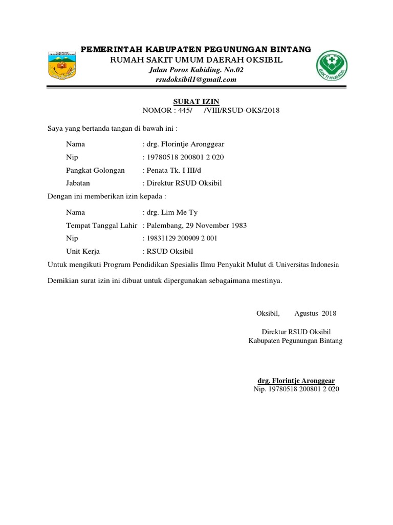 Surat Izin Sekolah DRG Mety | PDF