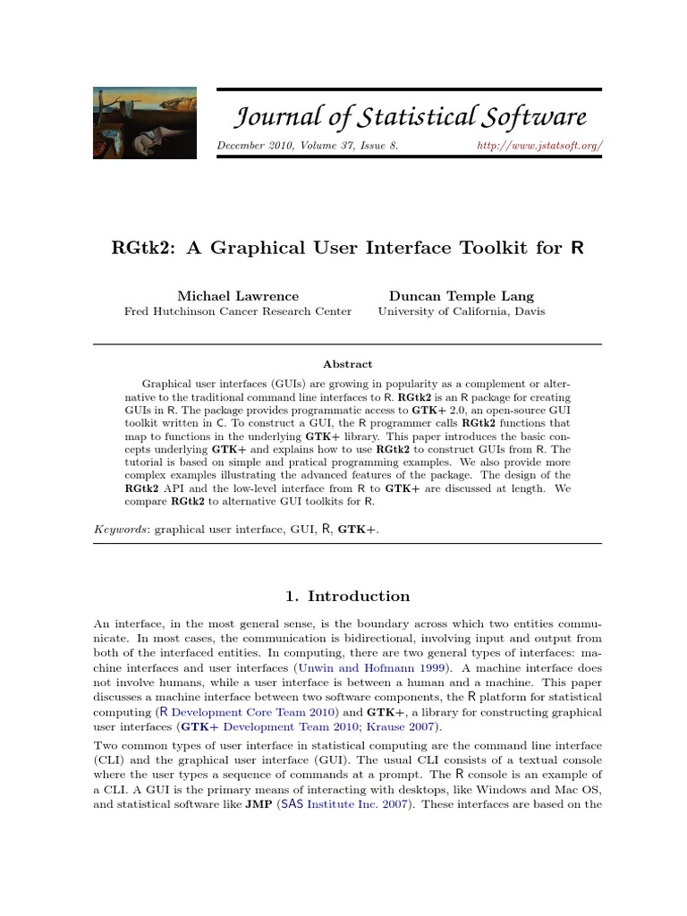 Journal of Statistical Software: Rgtk2: A Graphical User Interface Toolkit For R | PDF | Widget ...