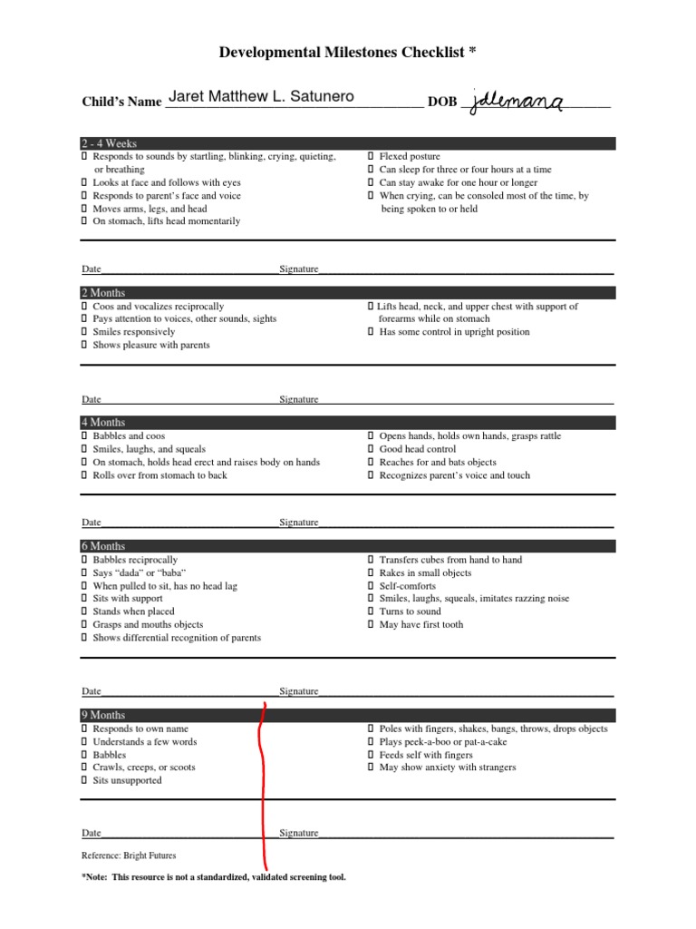 Developmental Milestones Checklist | PDF | Behavioural Sciences