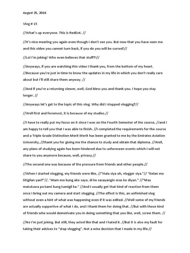 Vlog Script Pdf Blog
