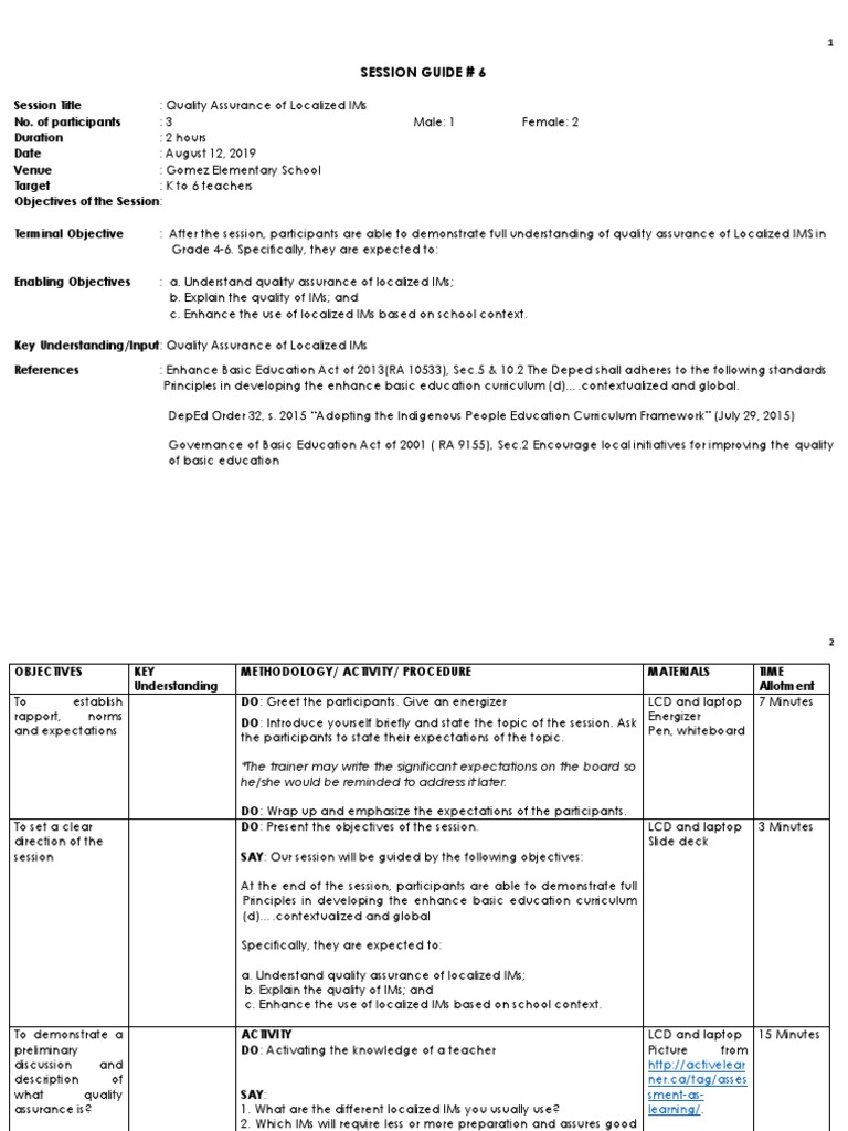 Session Guides 6 | PDF | Curriculum | Educational Assessment