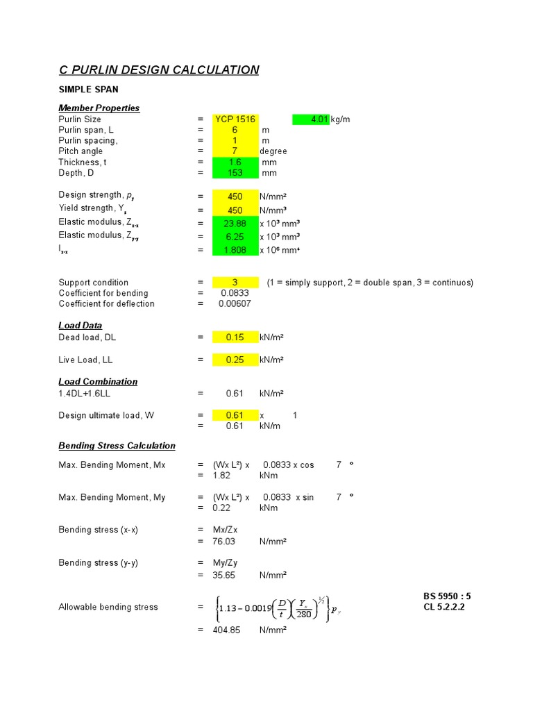 Calculation of Bending Stress, Deflection, and Shear Capacity of a YCP ...