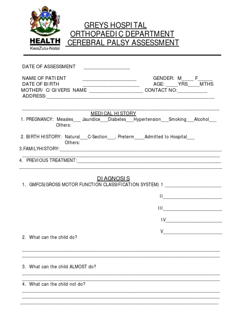 CP Assessment Form | PDF | Anatomical Terms Of Motion | Human Anatomy