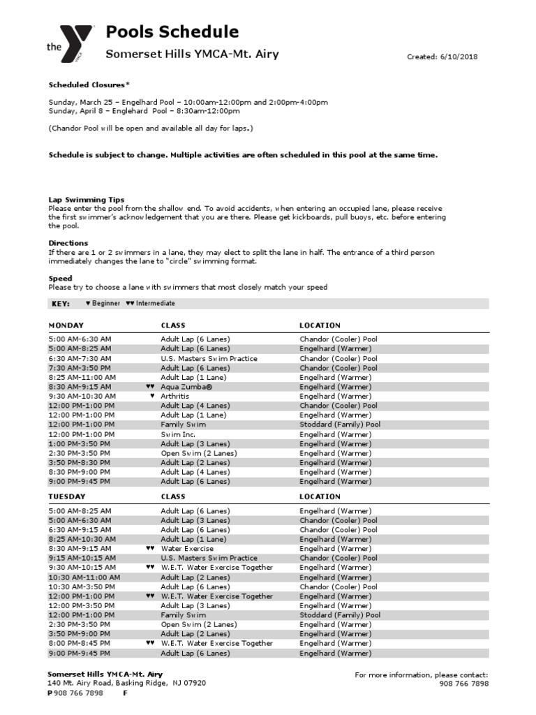 YMCA Class Schedule | PDF | Swimming (Sport) | Swimming