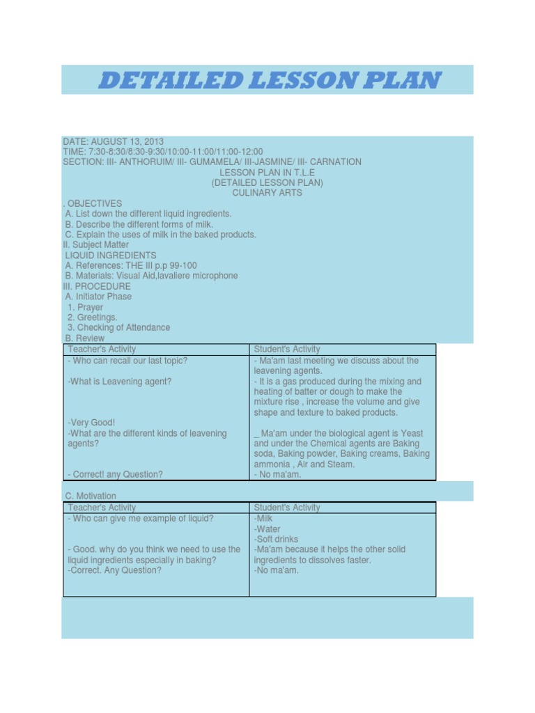 Detailed Lesson Plan Tle | PDF | Milk | Baking