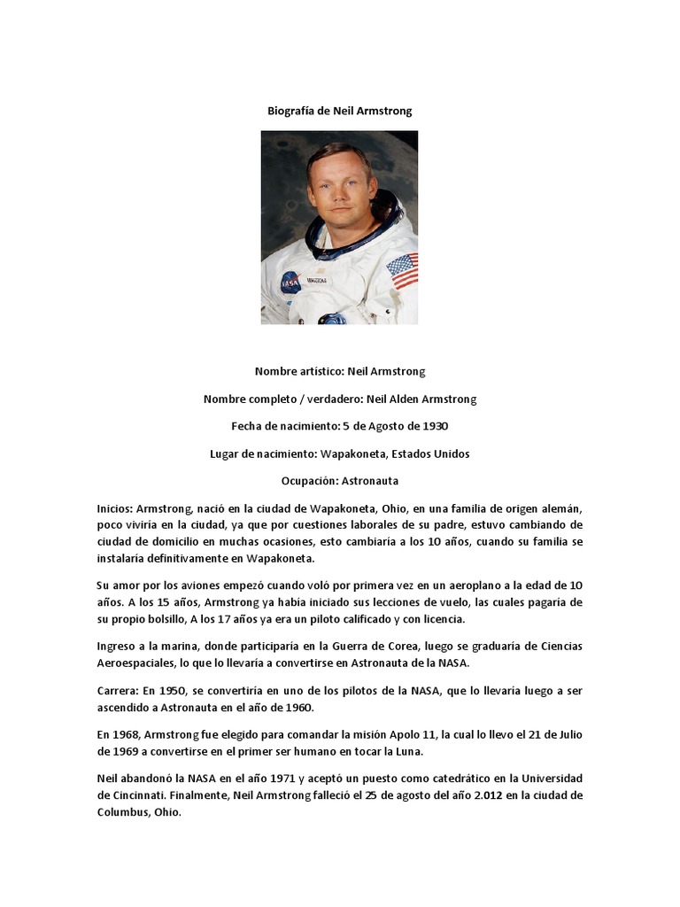 Biografía de Neil Armstrong | PDF | Neil Armstrong | Nasa