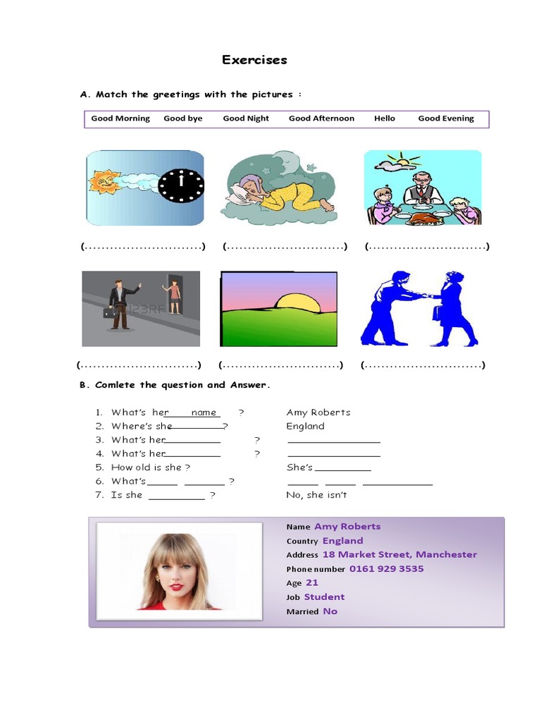 Exercises: A. Match The Greetings With The Pictures | PDF