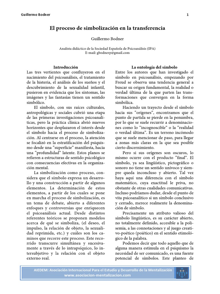 El proceso de simbolización en la transferencia: una exploración del ...