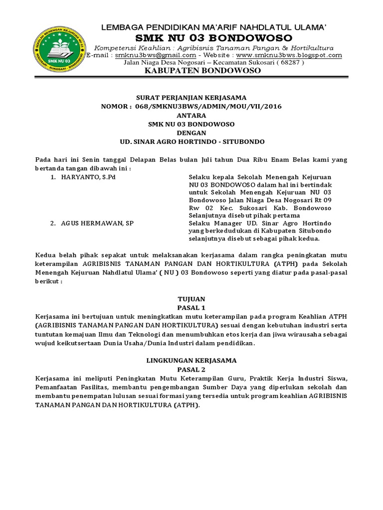 Contoh Format Memorandum of Understanding | PDF