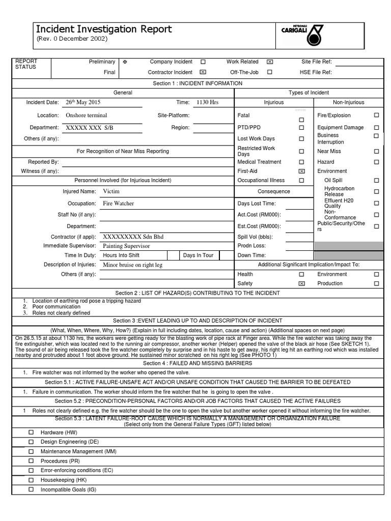 OSC Incident - FAC 26 05 15 | PDF | Hazards | Risk Assessment
