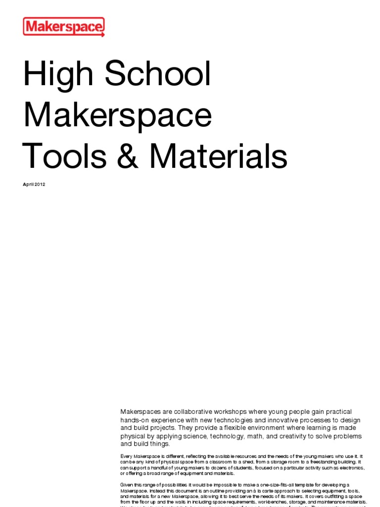 High School Makerspace Tools & Materials Guide | PDF | 3 D Printing | Knife