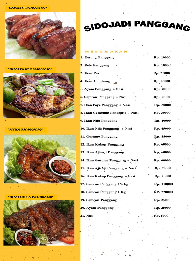 Menu Makanan Sidojadi Panggang | PDF