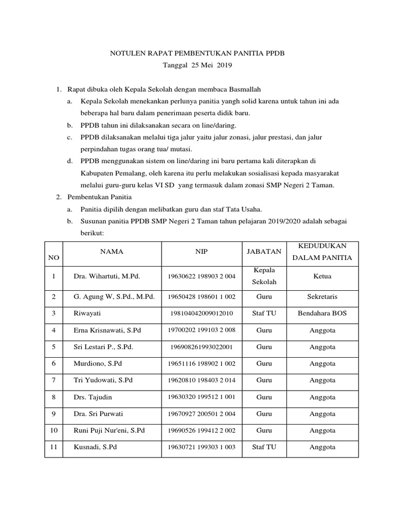 Notulen Rapat Pembentukan Panitia PPDB | PDF