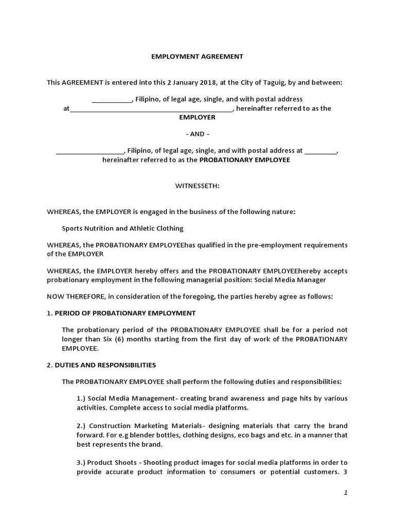 Employment Agreement | PDF | Overtime | Employment