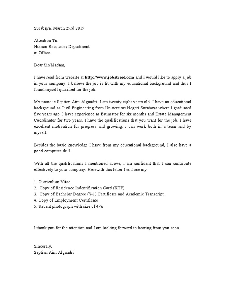 Contoh Lampiran Kerja Bahasa Inggris | PDF