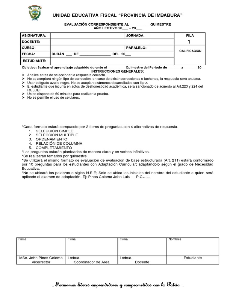 Formato de Examen | PDF | Prueba (evaluación) | Pedagogía