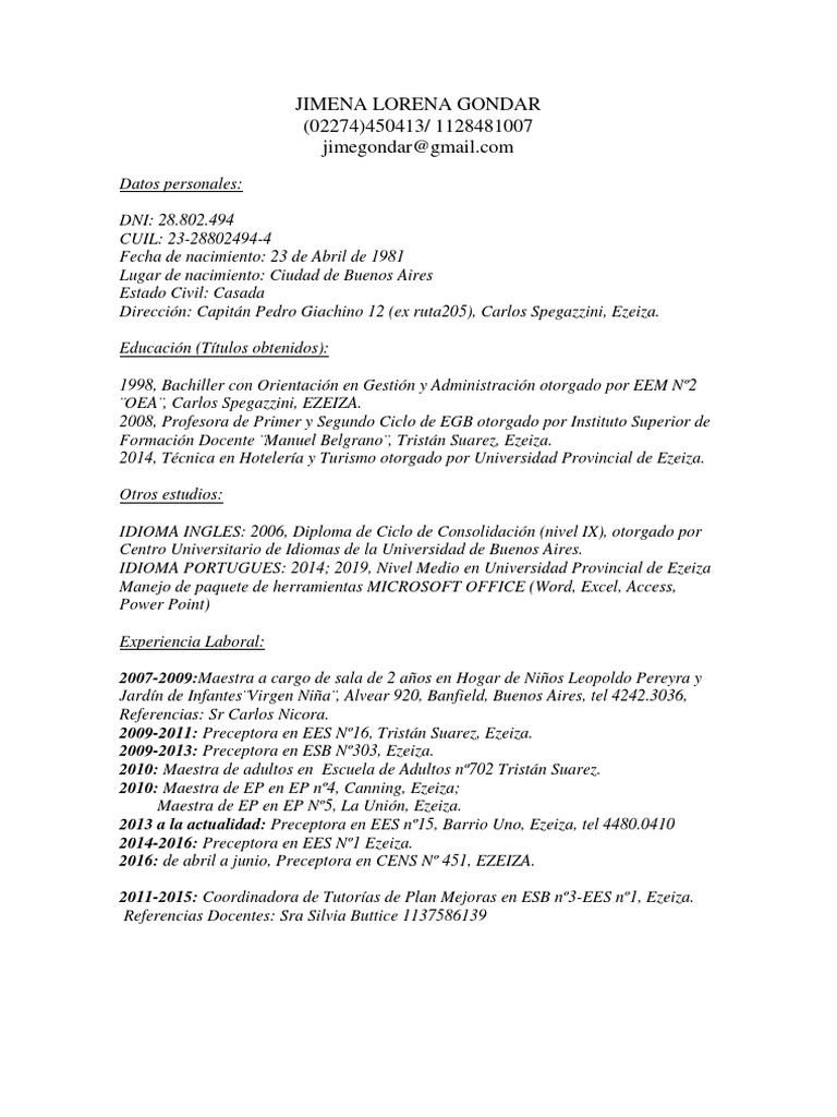 Jimena Lorena Gondar CV | PDF