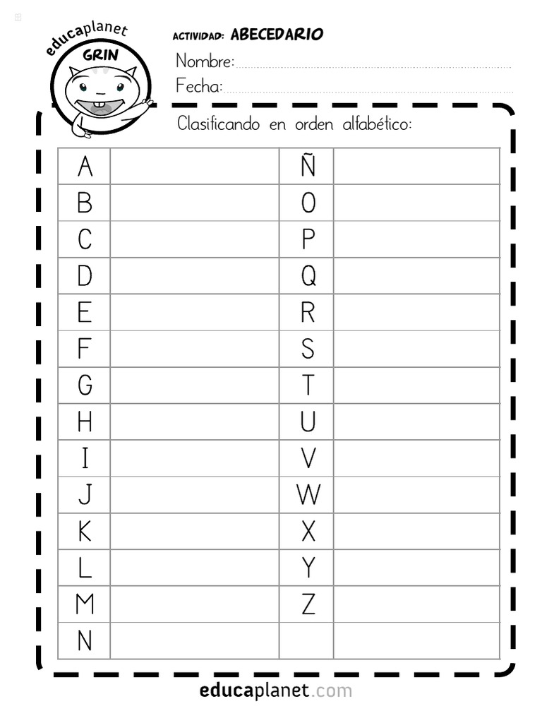 Abecedario Orden Alfabetico Educaplanet | PDF