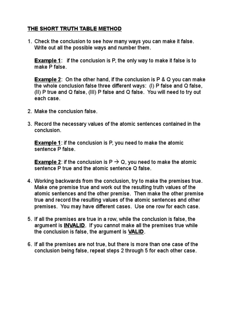Short Truth Table Method