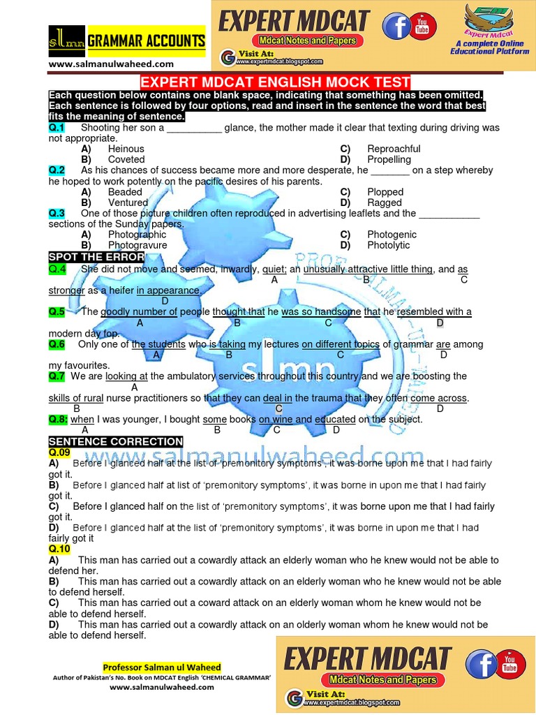 Test Mdcat (Khalid) PDF | PDF | Language Arts & Discipline