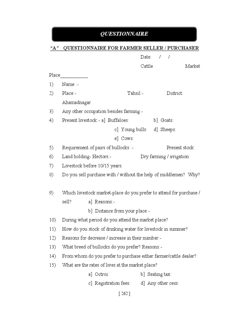 Questionnaire: "A" Questionnaire For Farmer Seller / Purchaser | PDF ...