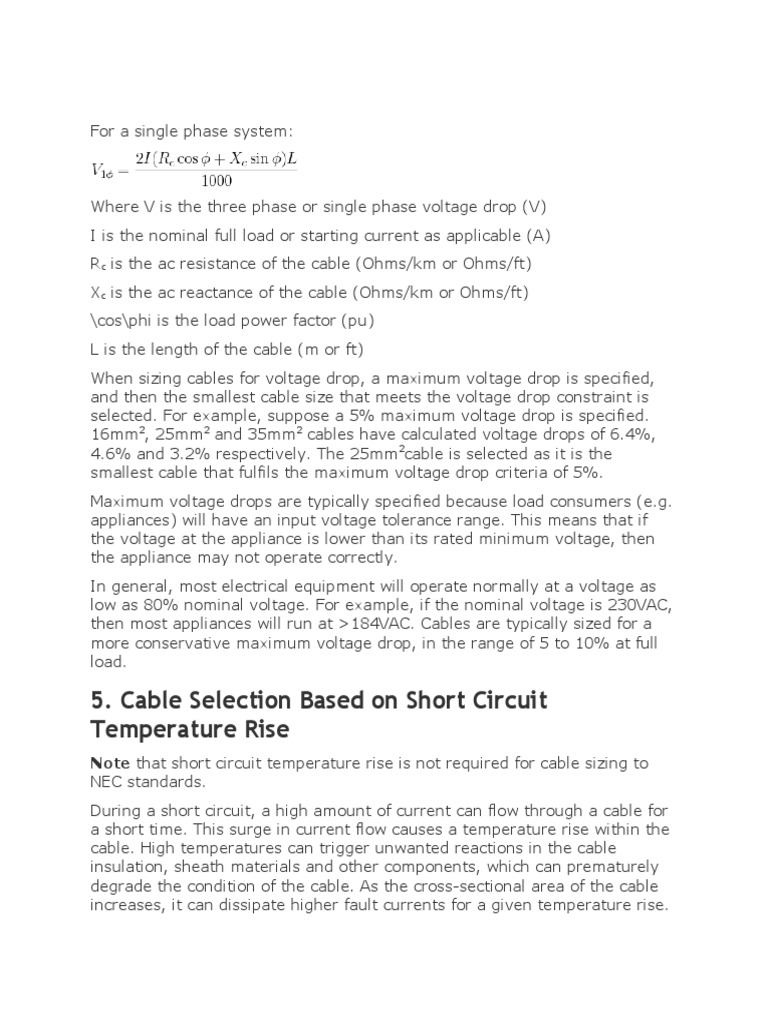 Cable Sizing for Voltage Drop & Short Circuit | PDF | Voltage ...
