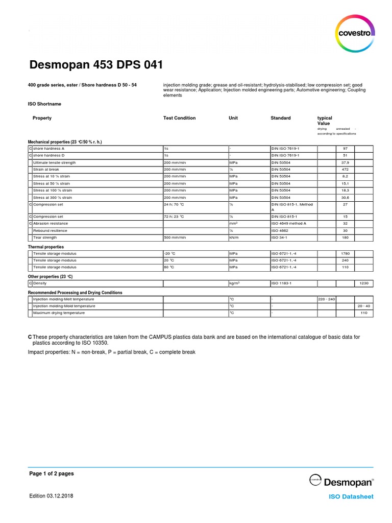 Desmopan 453 DPS 041: 400 Grade Series, Ester / Shore Hardness D 50 ...