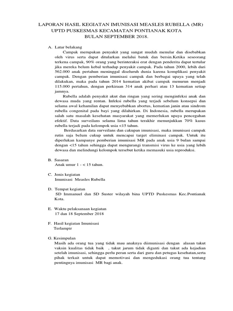 Laporan Hasil Kegiatan Imunisasi MR | PDF