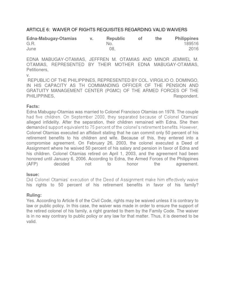 Persons - Article 6 - 003 - Otamias Versus Republic, Afp, PGMC 792 S ...