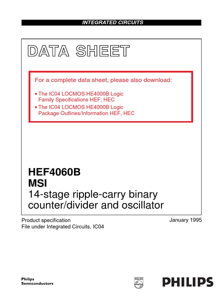 Data Sheet: HEF4060B MSI | PDF | Electronic Oscillator | Integrated Circuit