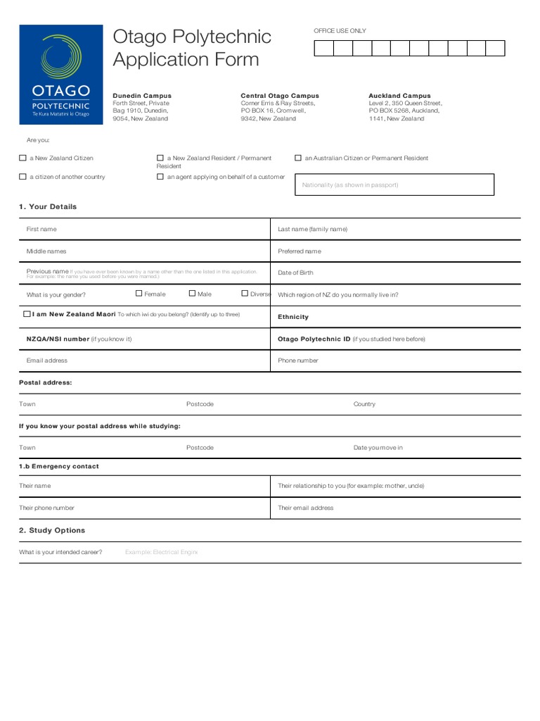 Otago Polytechnic Application Form | PDF