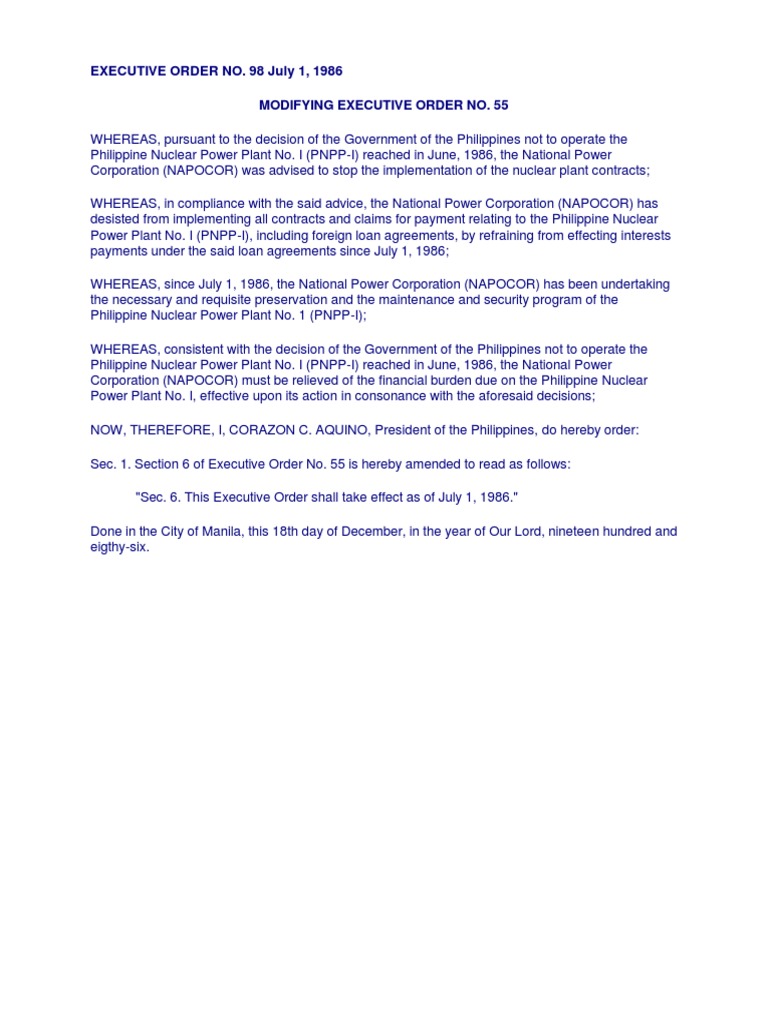 Executive Order No 98 | PDF