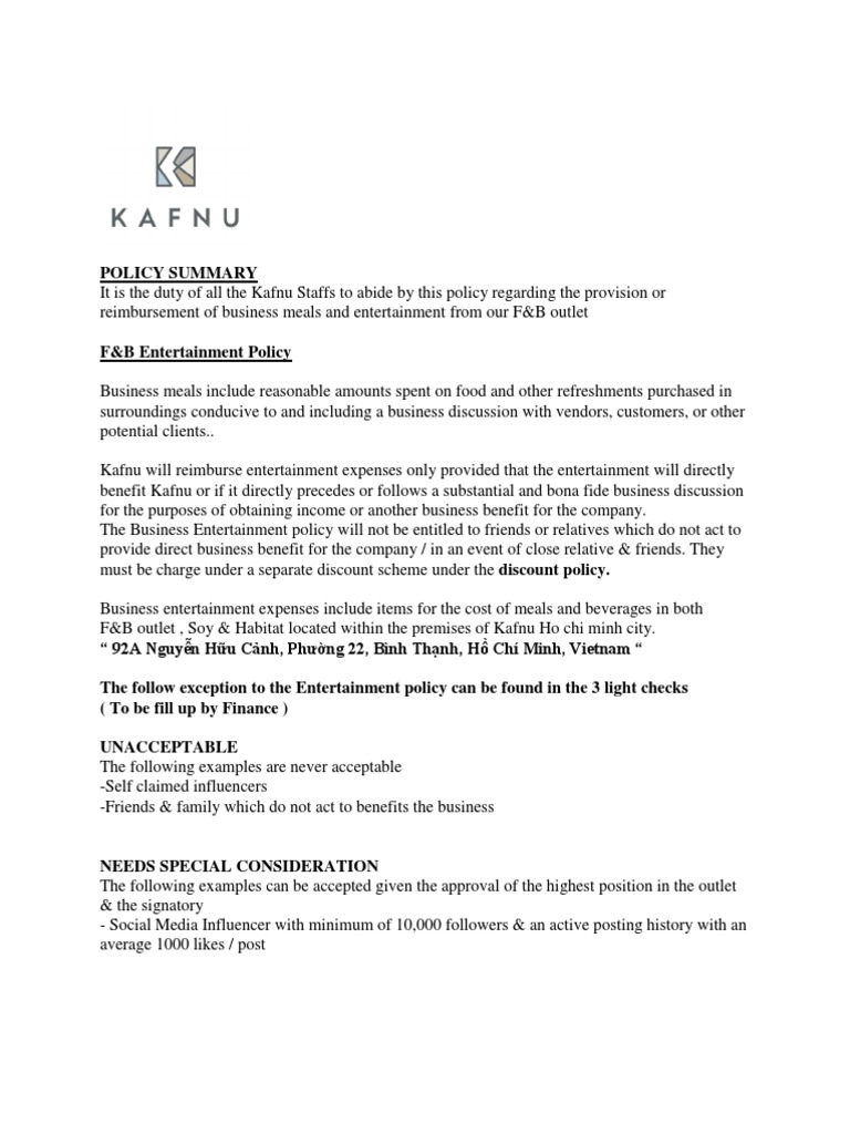 Entertainment & Discount Policy | PDF | Discounts And Allowances | Expense