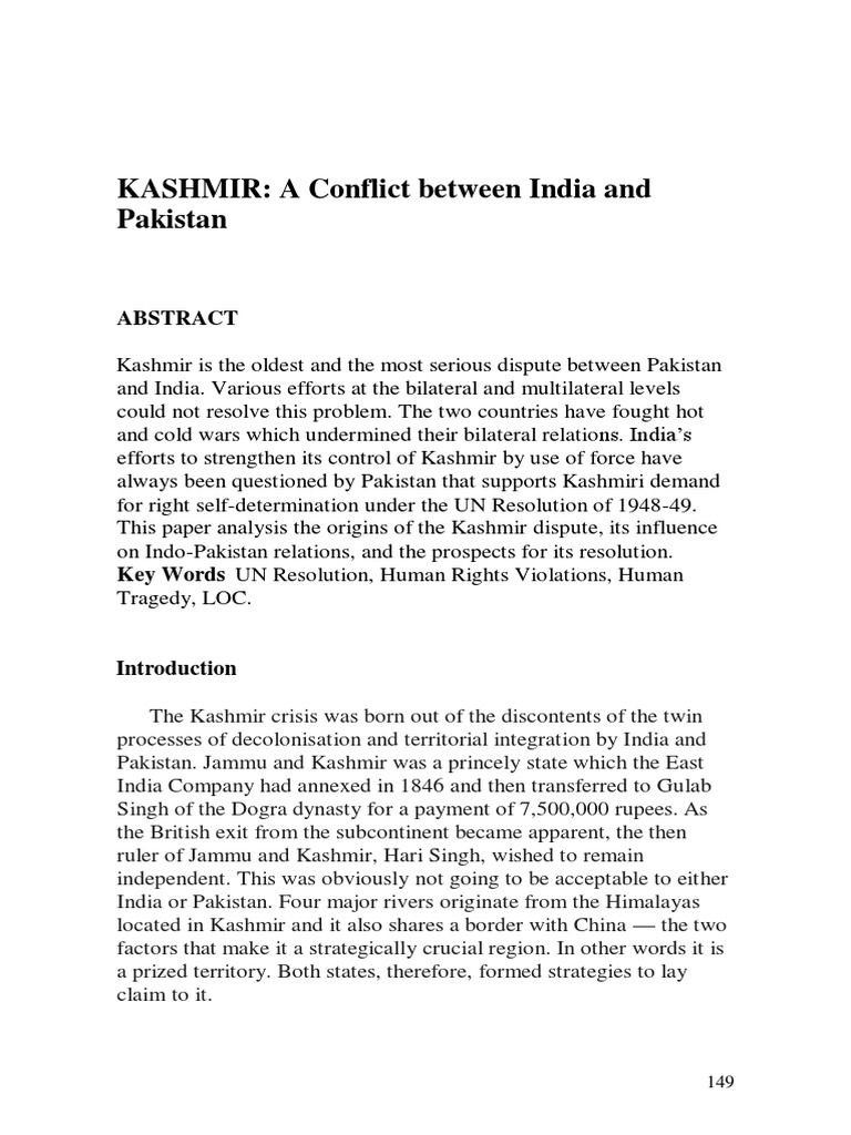 KASHMIR: A Conflict Between India and Pakistan | PDF | Kashmir | India ...