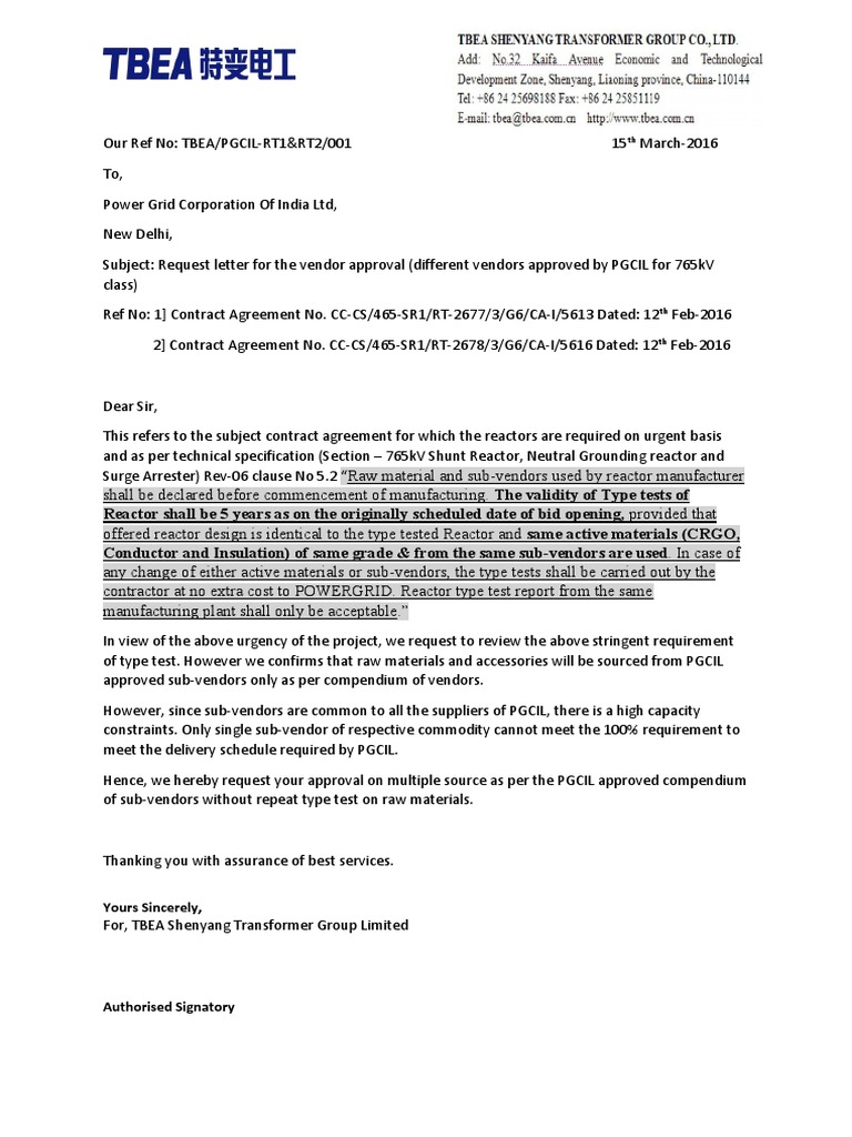 Vendor Approval Request for PGCIL | PDF | Specification (Technical ...