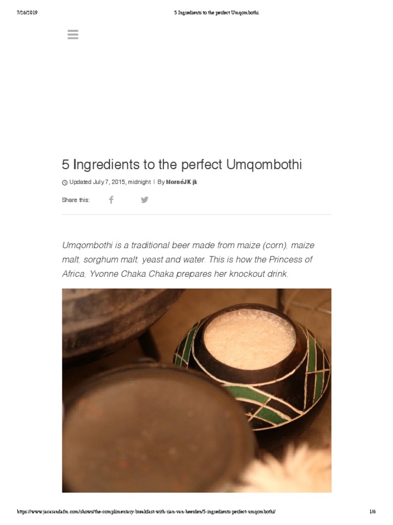 5 Ingredients To The Perfect Umqombothi PDF | PDF | Staple Foods | Brewing