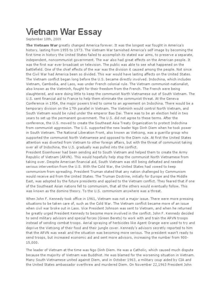 Vietnam War Essay: The Vietnam War Greatly Changed America Forever. It ...