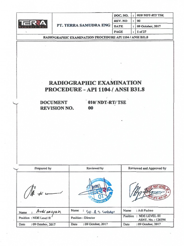 010 NDT-RT TSE API 1104 - Rev 00-2-27 | PDF | Radiography | Gamma Ray