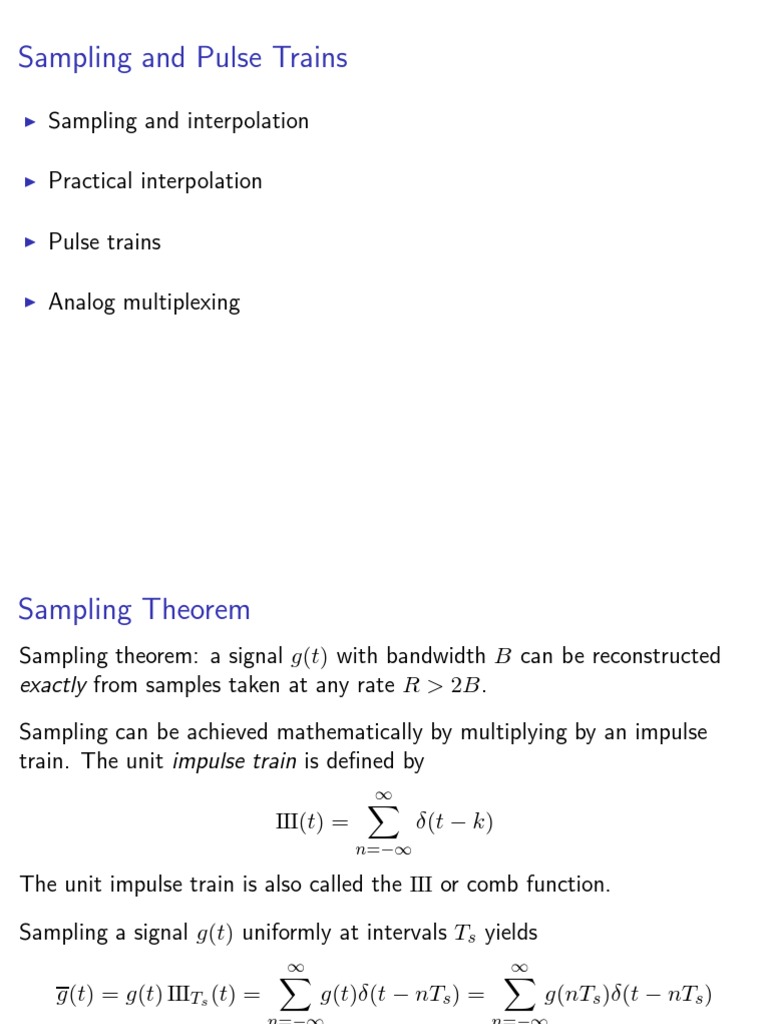 Sampling and Interpolation Practical Interpolation Pulse Trains Analog Multiplexing | PDF ...