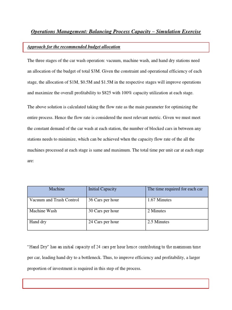 Operations Management: Balancing Process Capacity - Simulation Exercise | PDF | Operations ...