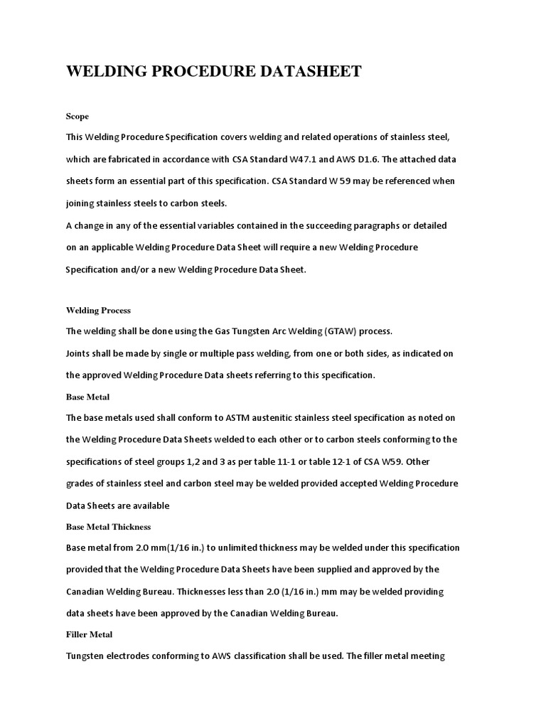 Welding Procedure Datasheet: Scope | PDF | Welding | Construction